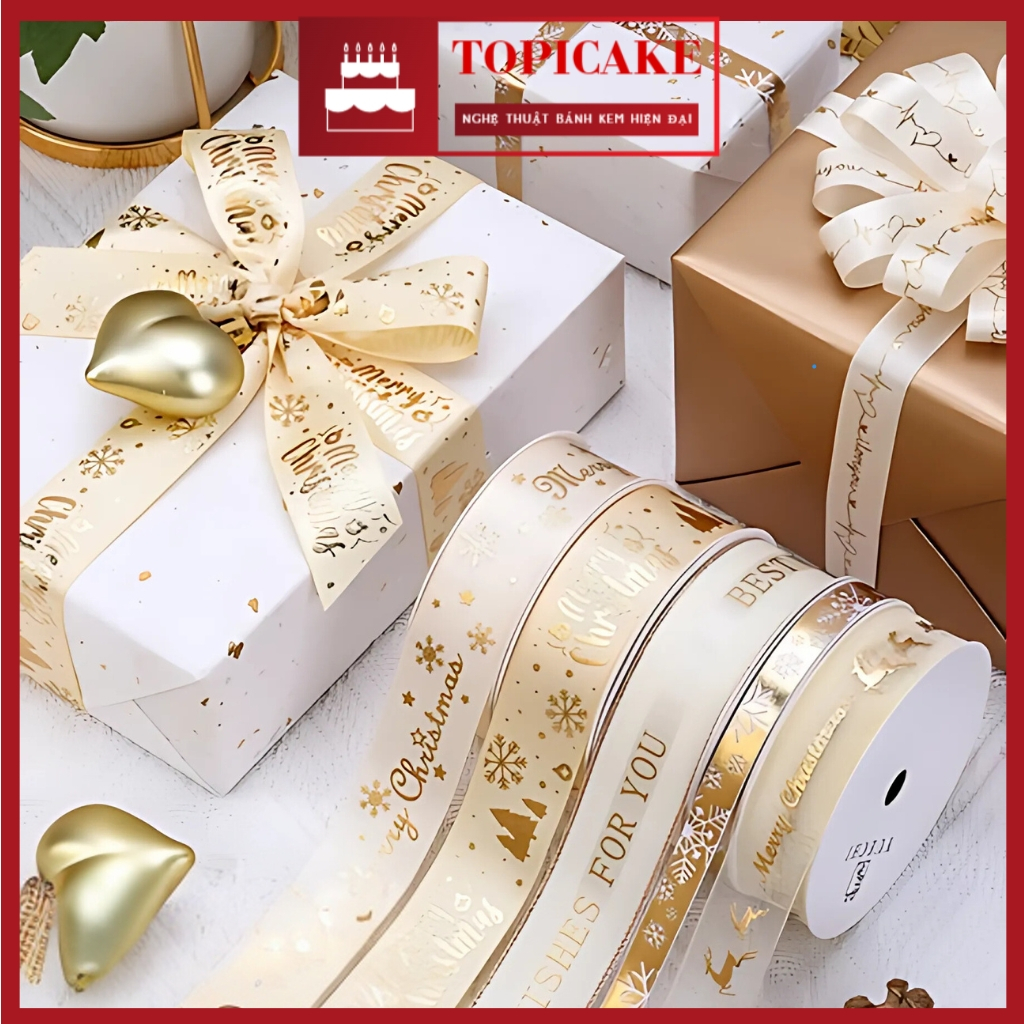 3m Ribbon merry christmas gift box gold silk fabric decorative bow tie ...