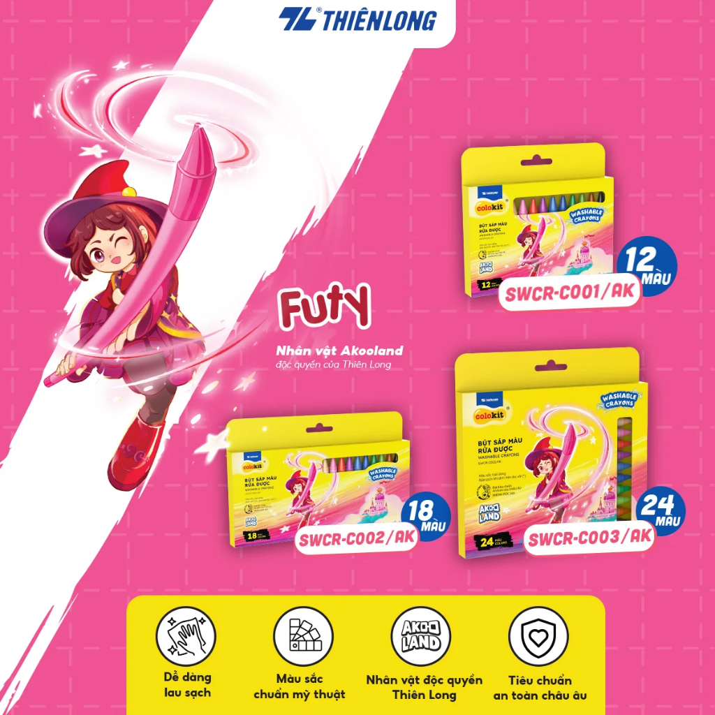Washable Crayons 18/24 colors - Washable Crayons Thien Long Colokit ...