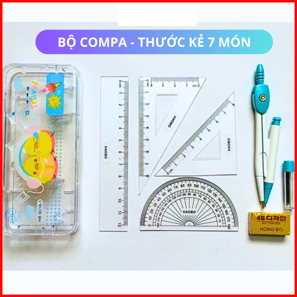 Compa and ruler set 7 Piece - compass, eke, protractor, straight ruler ...