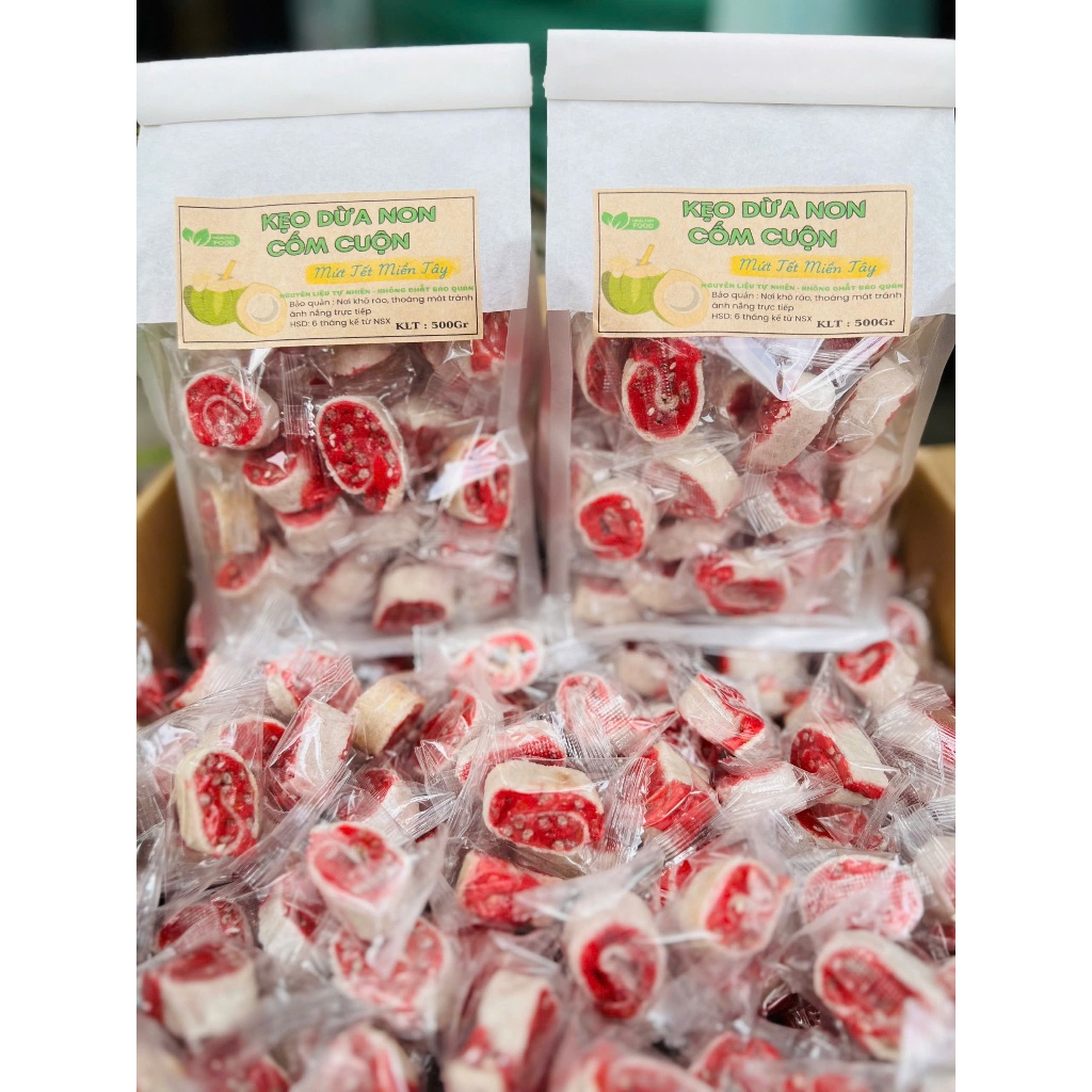 (Price Is at the oven) mini rolled young coconut candy with red beans ...