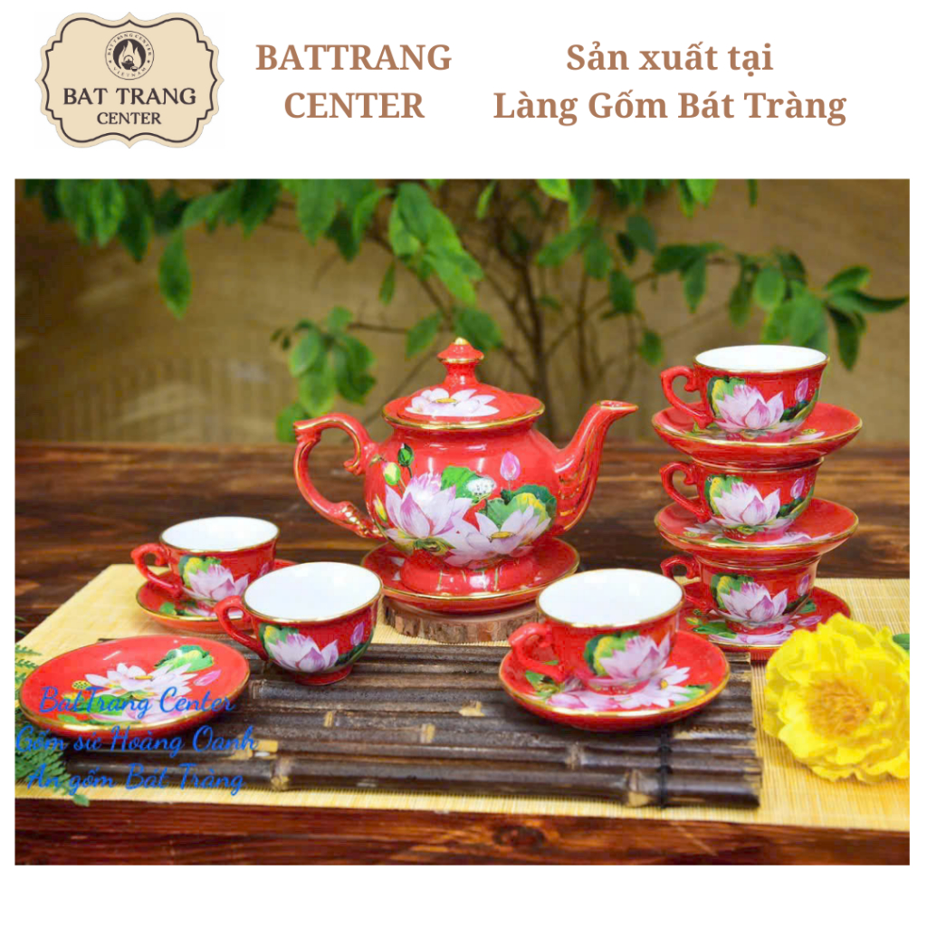 (7 Models) Bat Trang tea set - RED enamel painted with Gold: Ma Dao ...