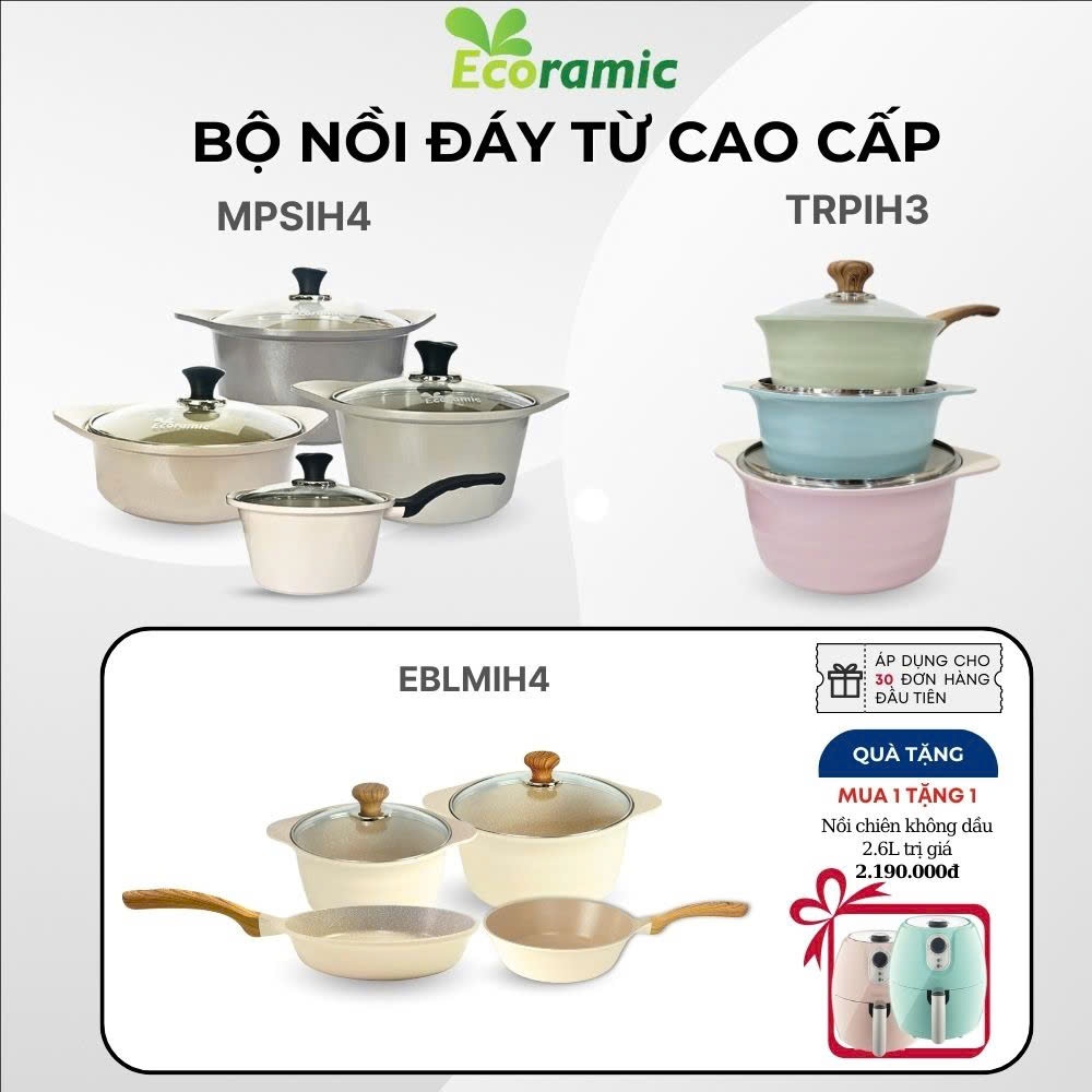 Ecoramic Premium Pots and Pans Set with Magnetic Bottom (Set of 3 - 4 ...