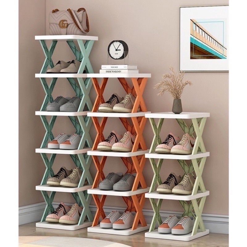 5-tier X-shaped shoe shelf - Assembled multi-purpose plastic shoe shelf ...