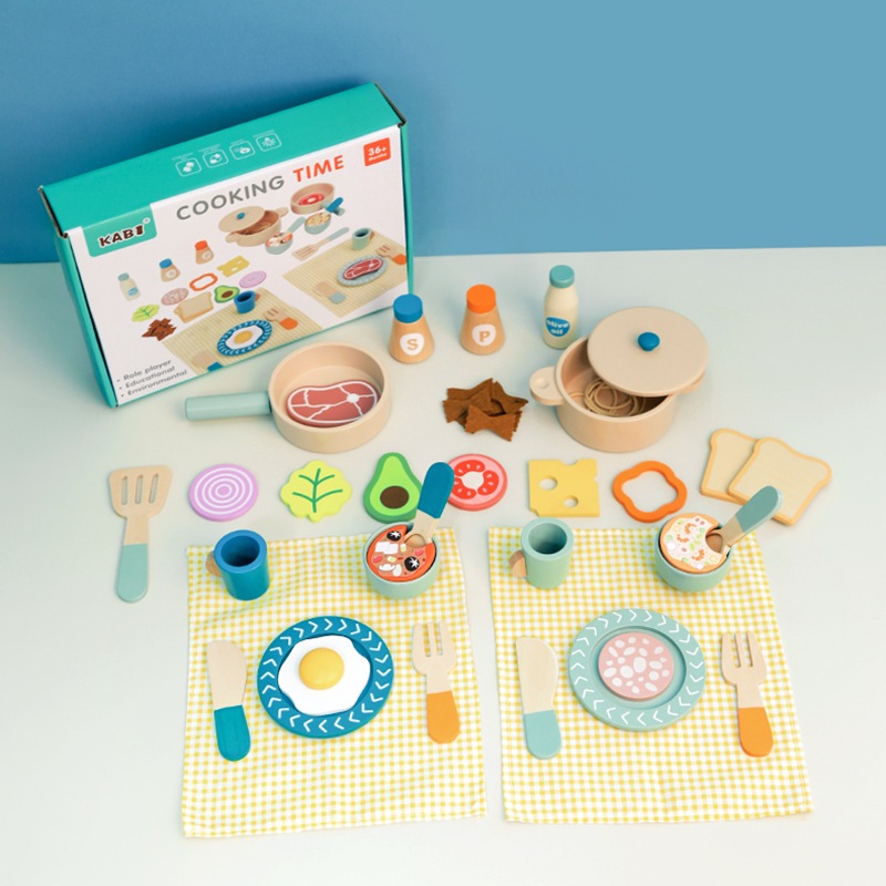 Wooden cooking set - Kitchen toy for the classroom (with food) | Shopee ...
