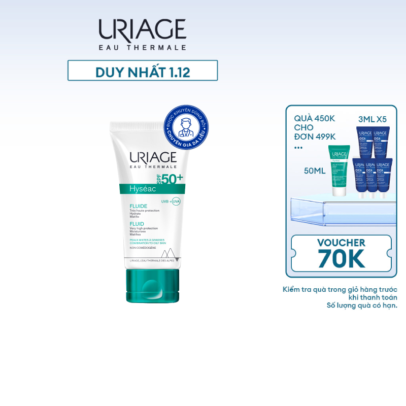 Sunscreen milk for oily and acne-prone skin URIAGE HYSÉAC SPF50+ UVB ...