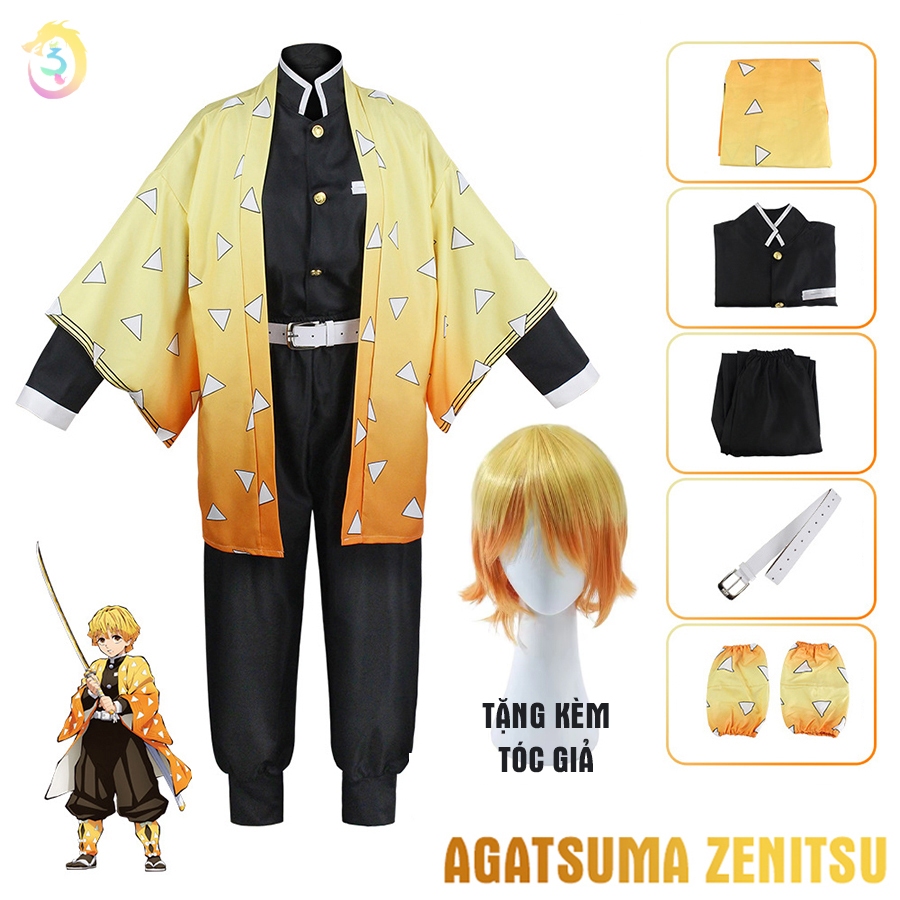Zenitsu Cosplay Set with Wig Kimetsu No Yaiba Agatsuma Cosplay Demon ...