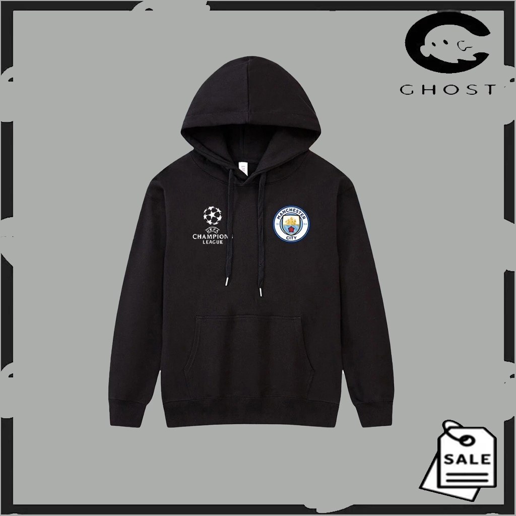 Manchester City hoodie/sweater loose format with logo printed on cotton ...