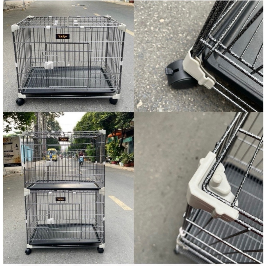 Assembled stone-patterned dog and cat cage with floor-mounted assembly ...