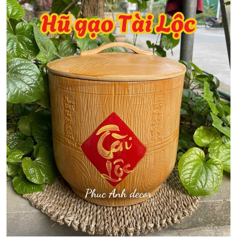 Fortune rice jar / Wood grain ceramic rice jar / Bat Trang ceramic ...