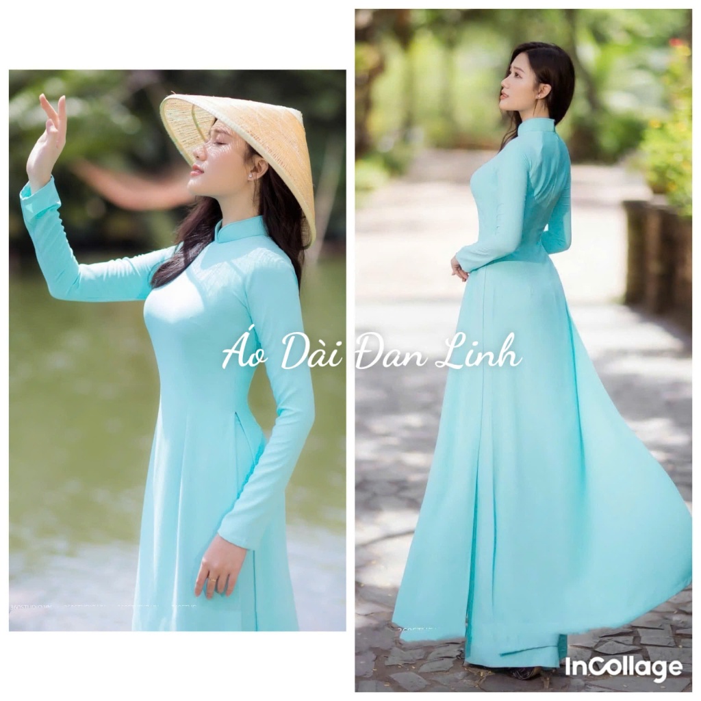 (A755)Plain Turquoise ao dai with 2 fine silk panels - Dan Linh Ao Dai | Shopee Malaysia