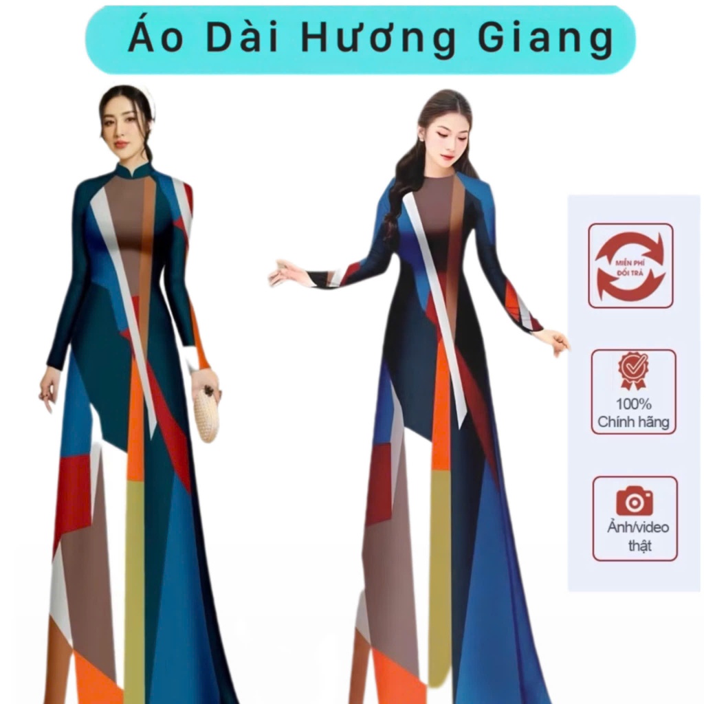 (High neck and round neck) 3D printed silk ao dai with fancy patterns, ceremony ao dai - Huong ...