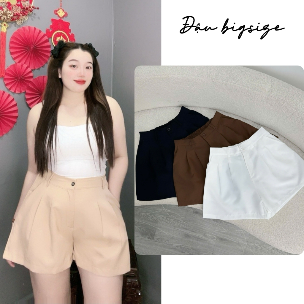 Women's big-size A-line shorts with elastic waist and diagonal fabric ...