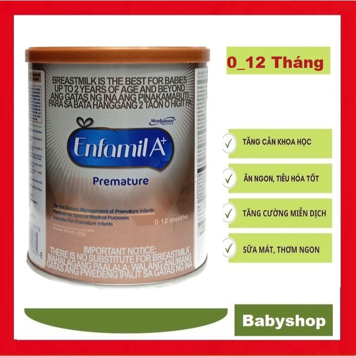 Enfamil A+ Premature Powdered Milk Box 400g [For Underweight Babies ...