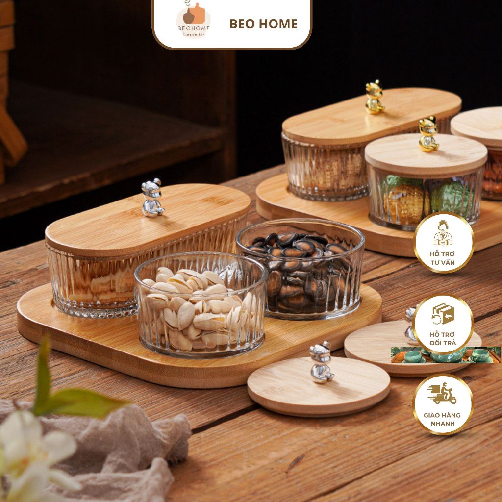 Jam Tray ConfectioneryCNY Glass Jam Jar with Wooden Lid, Jam Tray with ...