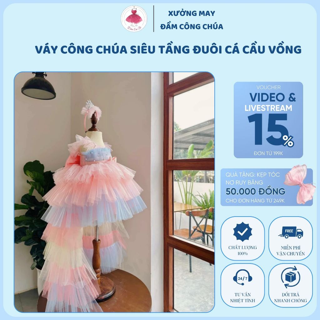 Lovely Rainbow Fishtail Super Layered Princess Dress for Girls | Shopee ...