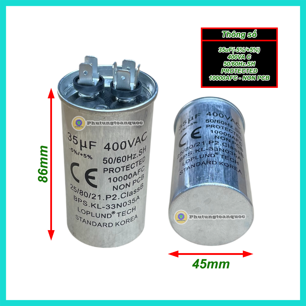 Capa Capacitor/ Capacitor/ 2-Pin Aluminum Capacitor 35uf Voltage 400VAC ...