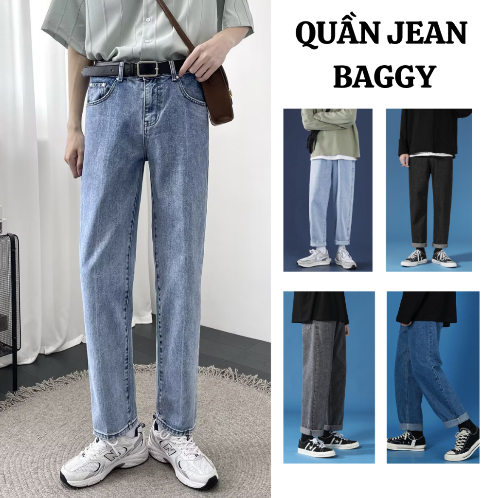 Fabuman men's light blue wide-leg baggy jeans with high waist straight ...