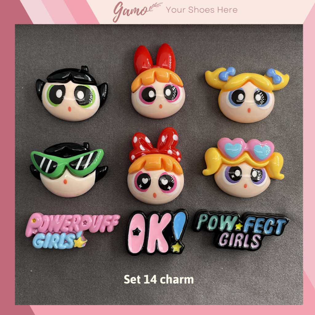 Set of 14 Stickers, 3D Charms with Powerpuff Girls Z theme DIY Gamo ...
