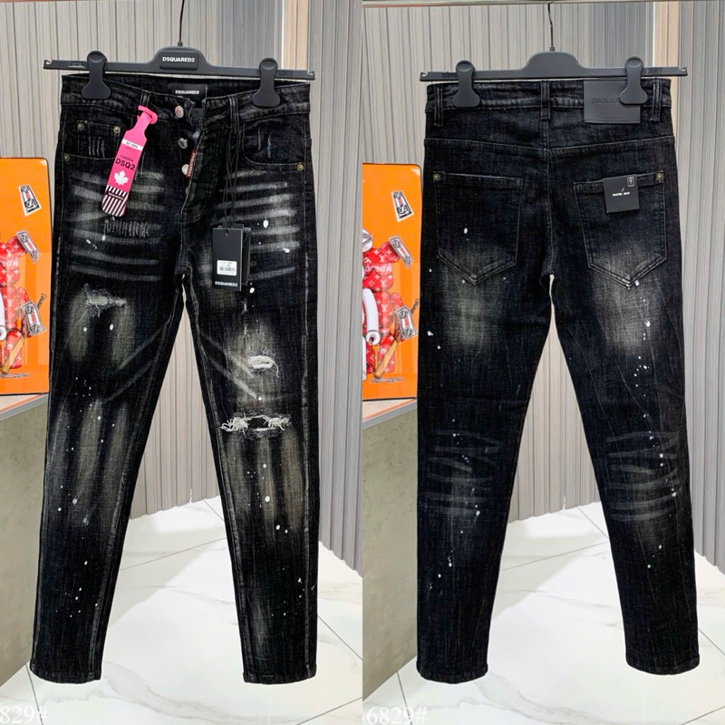 Dsq slimfit men's jeans, black with silver, torn and scratched, 3D ...