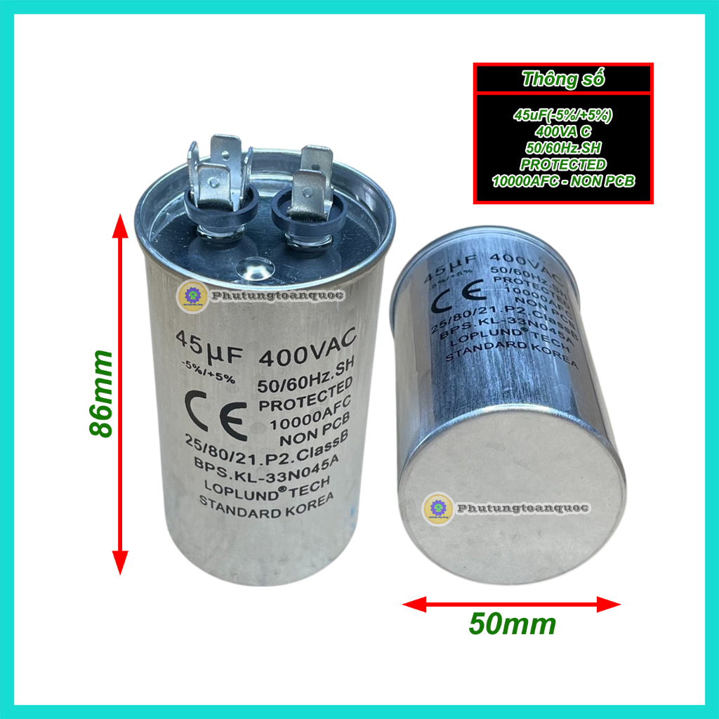 Capa Capacitor/ Capacitor/ 2-Pin Aluminum Capacitor 45uf Voltage 400VAC ...