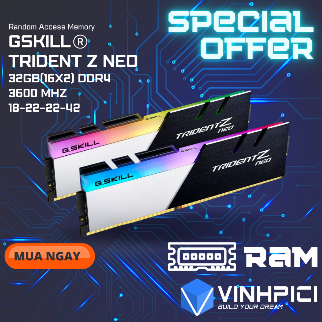 Ram Gskill Trident Z Neo 32GB 3600MHz DDR4 (16GBx2) F4-3600C18D-32GTZN ...