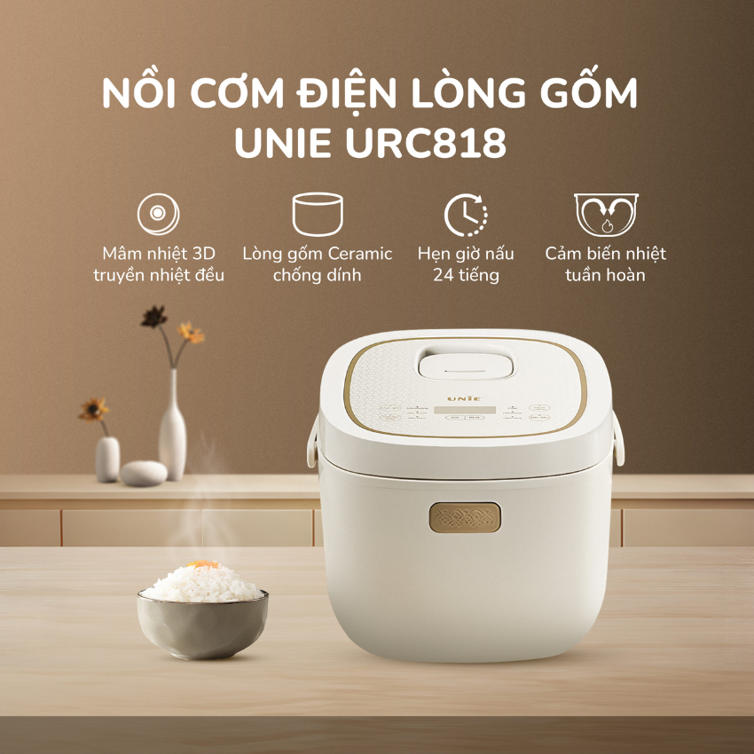 Unie URC818 Premium Ceramic Rice Cooker, Ceramic Pot, Capacity 1.8L ...