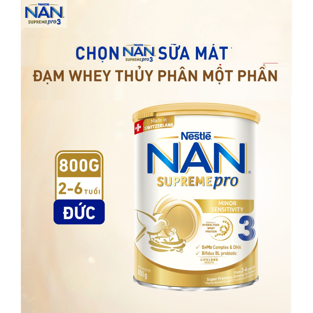 Nan Supremepro powdered milk No. 3 800g (2 - 6 years old) supports children with sensitive ...