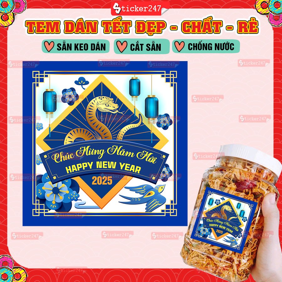 Stamp CNY At Ti Happy New Year 2025 Blue Decal Label HappyCNY CNY 2025 ...