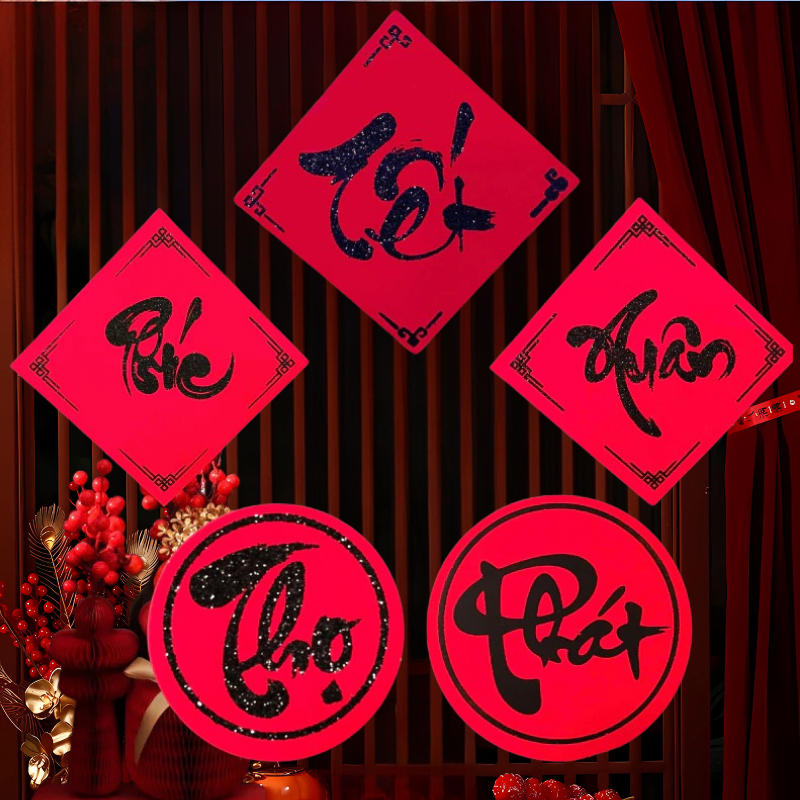 CNY 2025 - Red Velvet Paper Calligraphy with Decorative Glitter ...