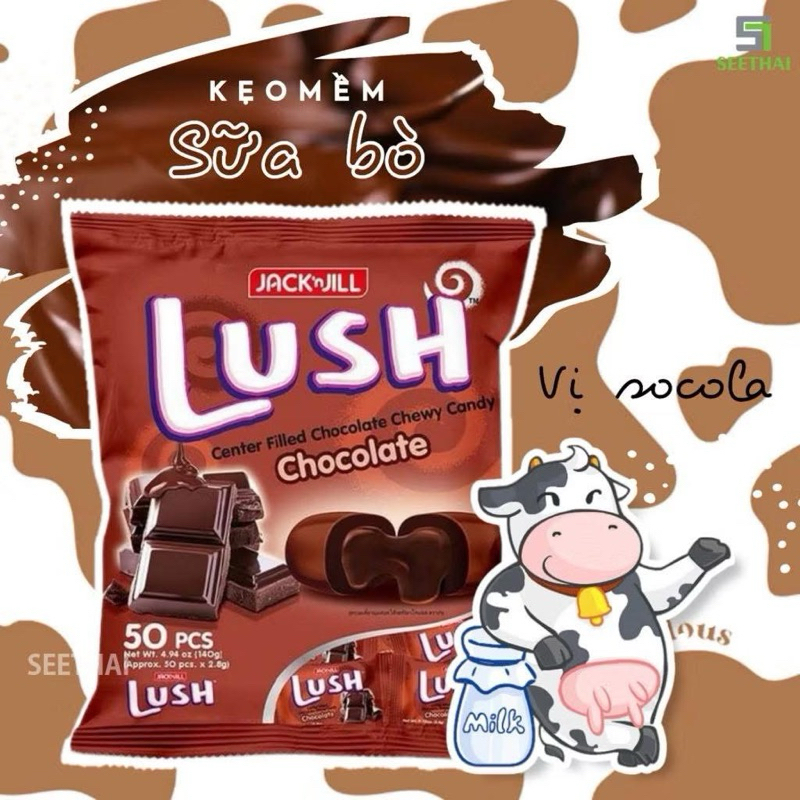 [130GAM Pack of 50] Lush Thai soft chewing milk candy with melted ...