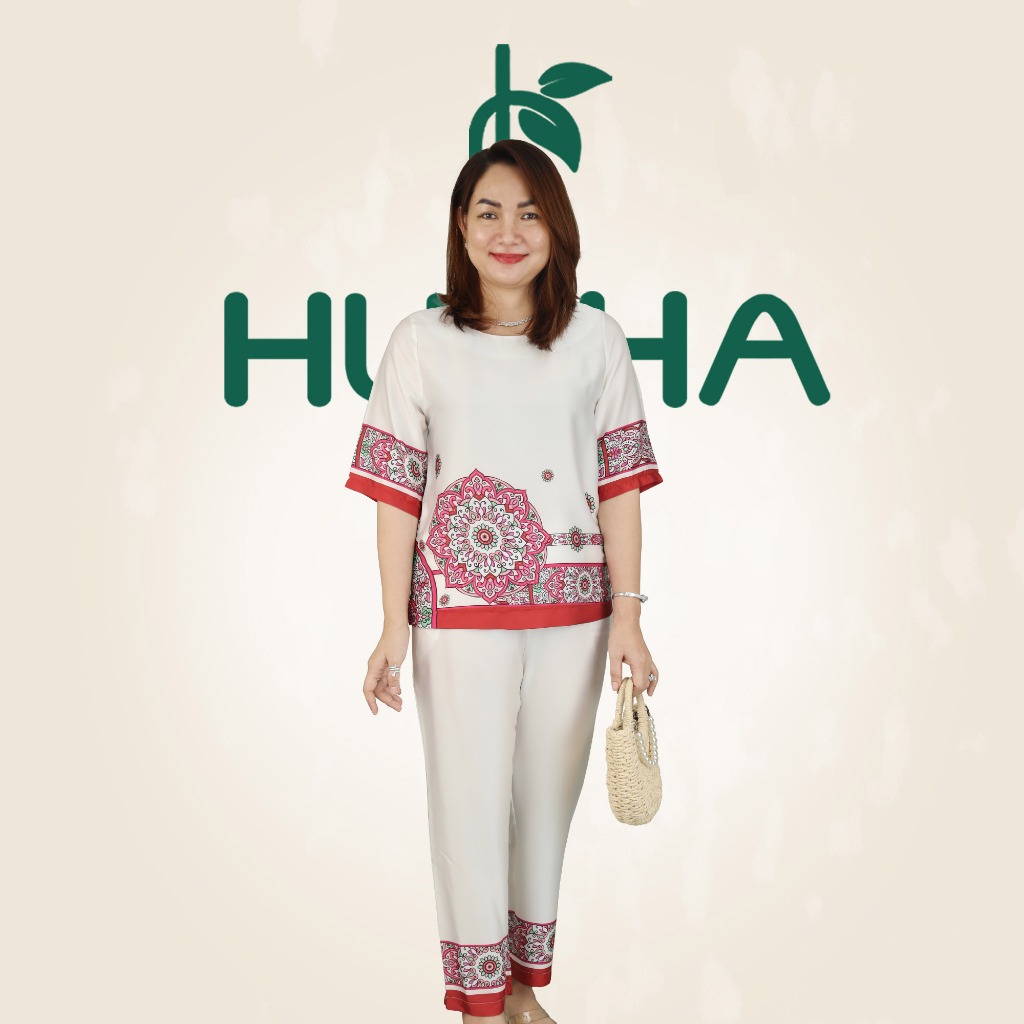 (Model E104) Latin Silk middle-aged outfit with short sleeves - Loose ...