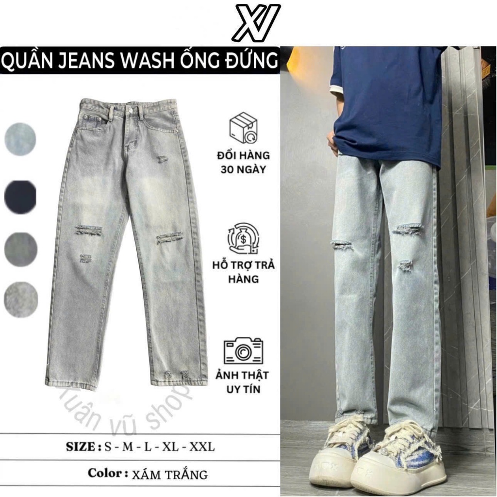 New Style Men's Bagy Straight Leg Washed Ripped Jeans | Shopee Malaysia