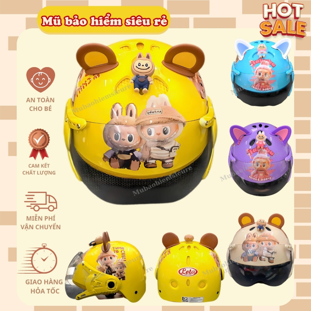 Labubu and Cabypara baby helmets with lovely 3D stickers, genuine Long ...