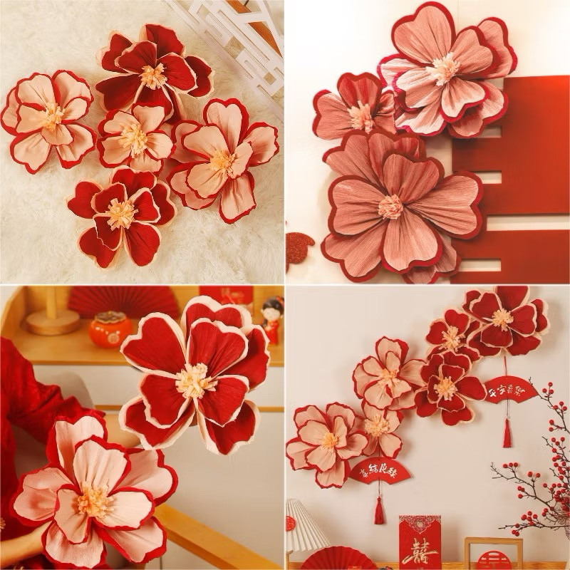 Set of 3 Shredded Paper Flowers size 20,25,30 Decoration CNY 2025 ...