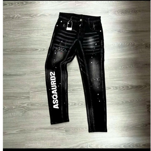 Dsq men's jeans, black, 4 buttons, washed, split body, printed with D2 ...