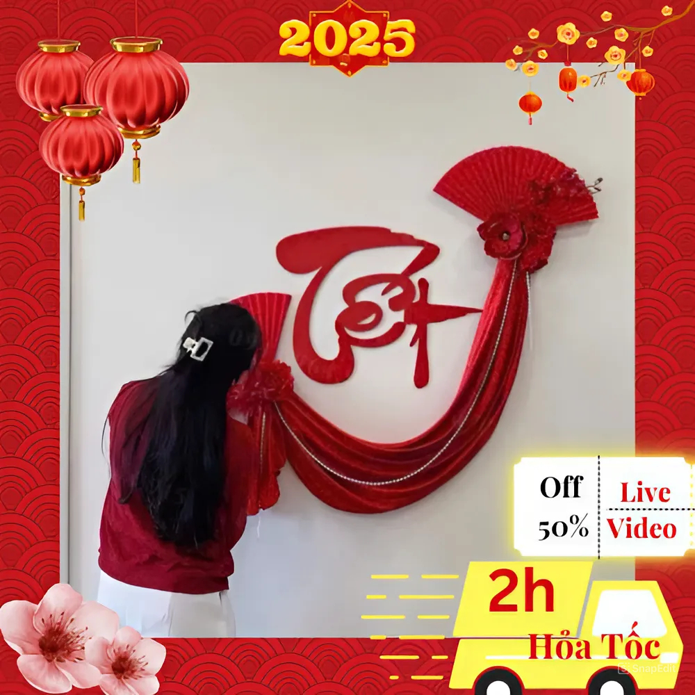 Set Letters CNY Red Velvet Fabric With Decorative Flowers 2025 Large ...