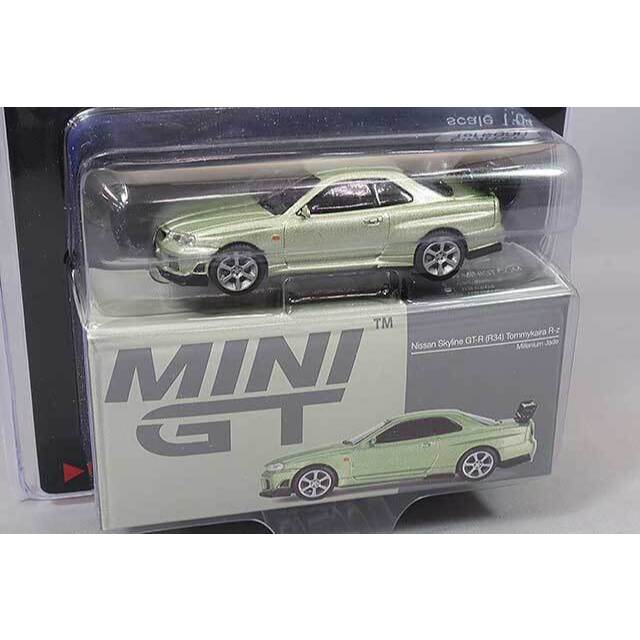 Car model Nissan Skyline GT-R (R34) Tommykaira R-z Millenium Jade card version 1:64 scale MiniGT ...