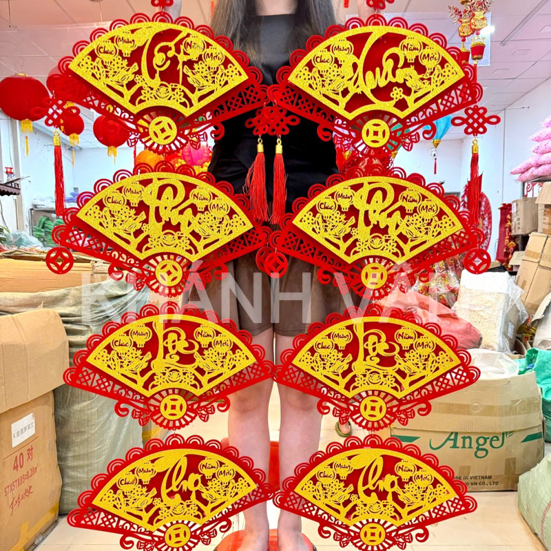 Red Velvet fan engraved with the word CNY, Tet velvet tureen, Tet ...