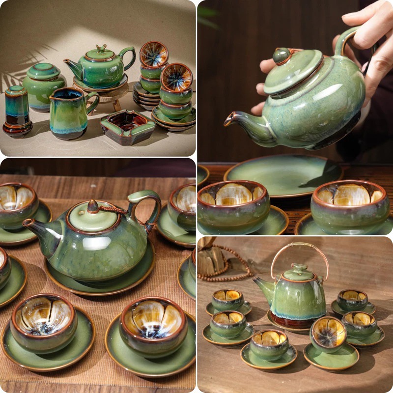 Jade Green Porcelain Handle Tea Set with many designs, Bat Trang ...