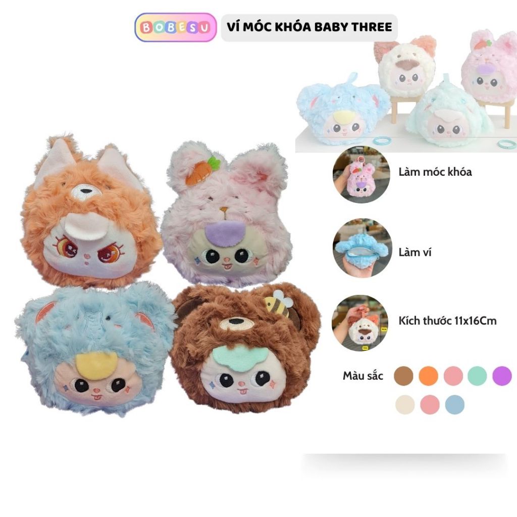 Baby three keychain with small wallet, Baby three teddy bear with ...