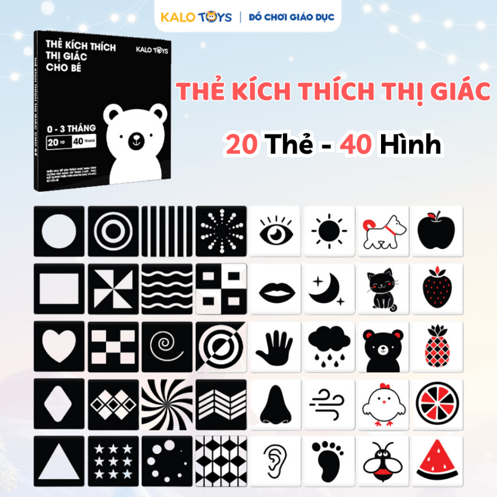 Visual stimulation card set for newborns, KaloToys black and white ...