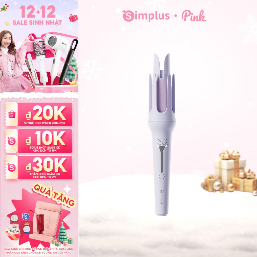 Simplus Pink 32mm automatic bending machine - Integrated smart alarm clock, overheating ...