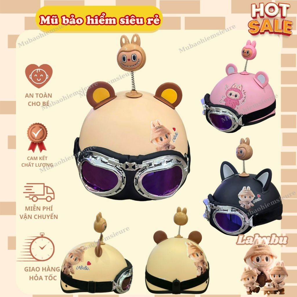 1/2 Labubu helmet with uv glass, pilot with cute, cute accessories ...