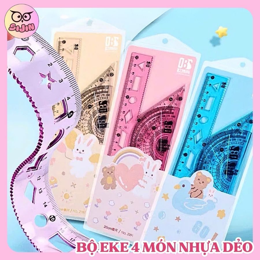 Flexible ruler set, protractor, eke 20cm - Set of 4 Piece math learning ...