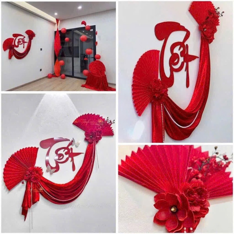 Set Letters CNY Red Velvet Fabric With Decorative Flowers 2025 Large ...
