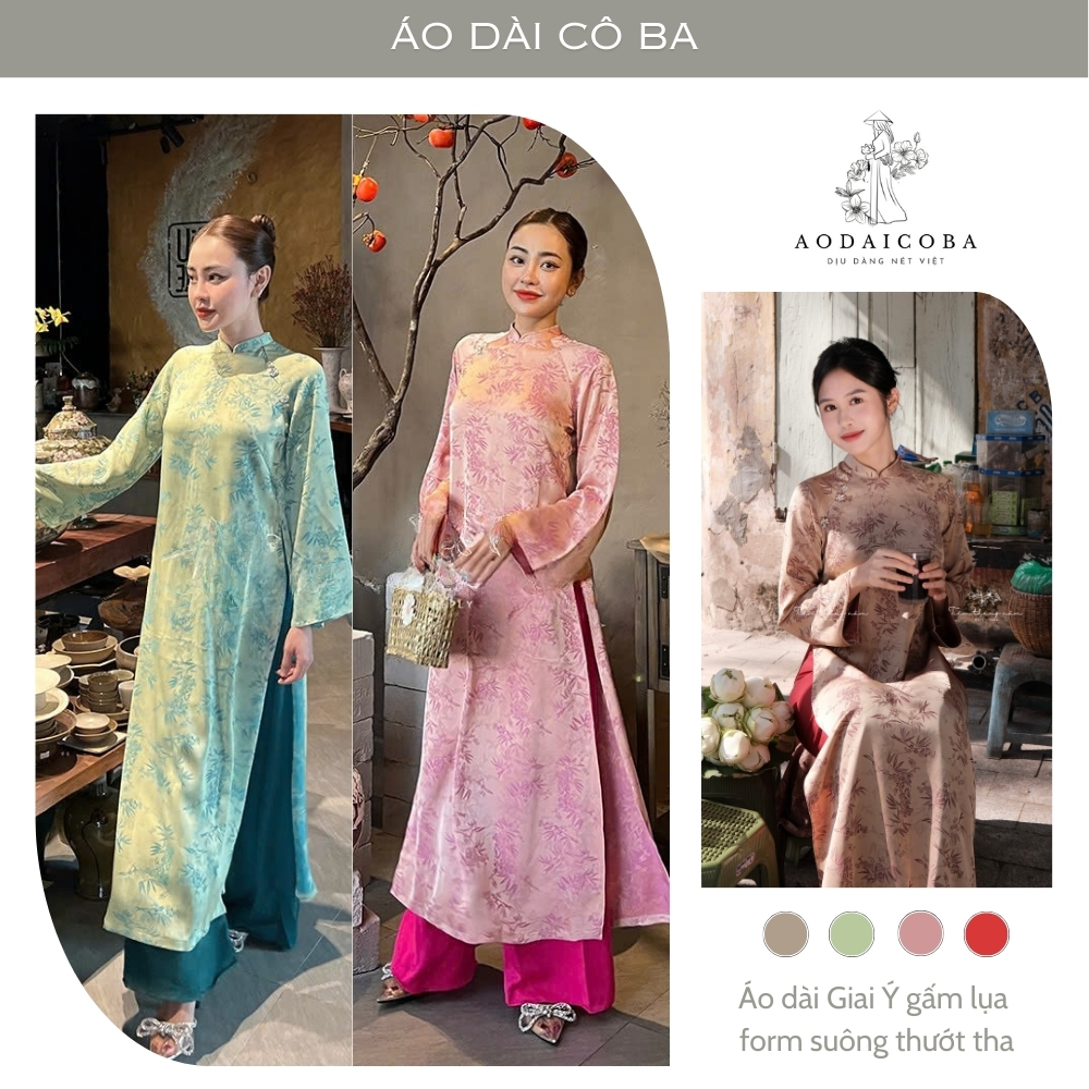 Giai Y's modern loose-fitting ao dai made of soft brocade with long ...