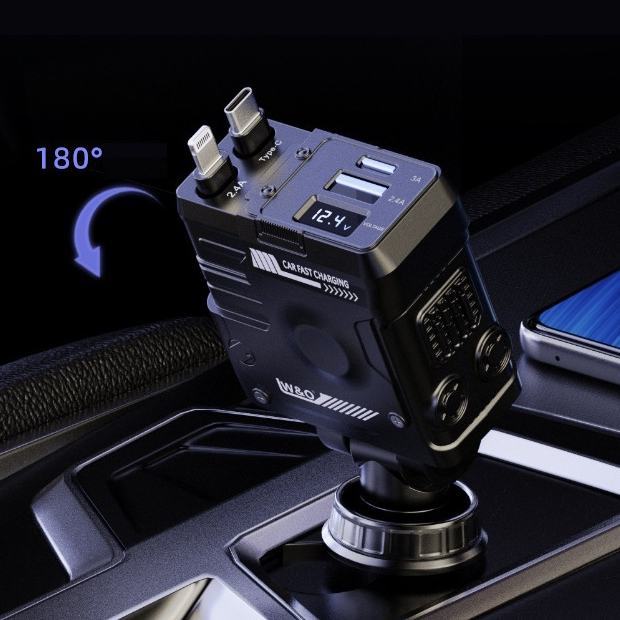 Mecha Robot 120W Car Fast Charger - Automatic Drawstring with 4 USB ...