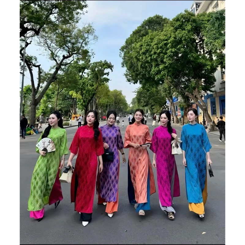 Modern ao dai with brocade and bat code D10 in rich colors | Shopee ...