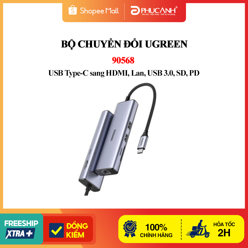 Ugreen 90568 USB Type-C to HDMI, Lan, USB 3.0, SD, PD Adapter | Shopee ...
