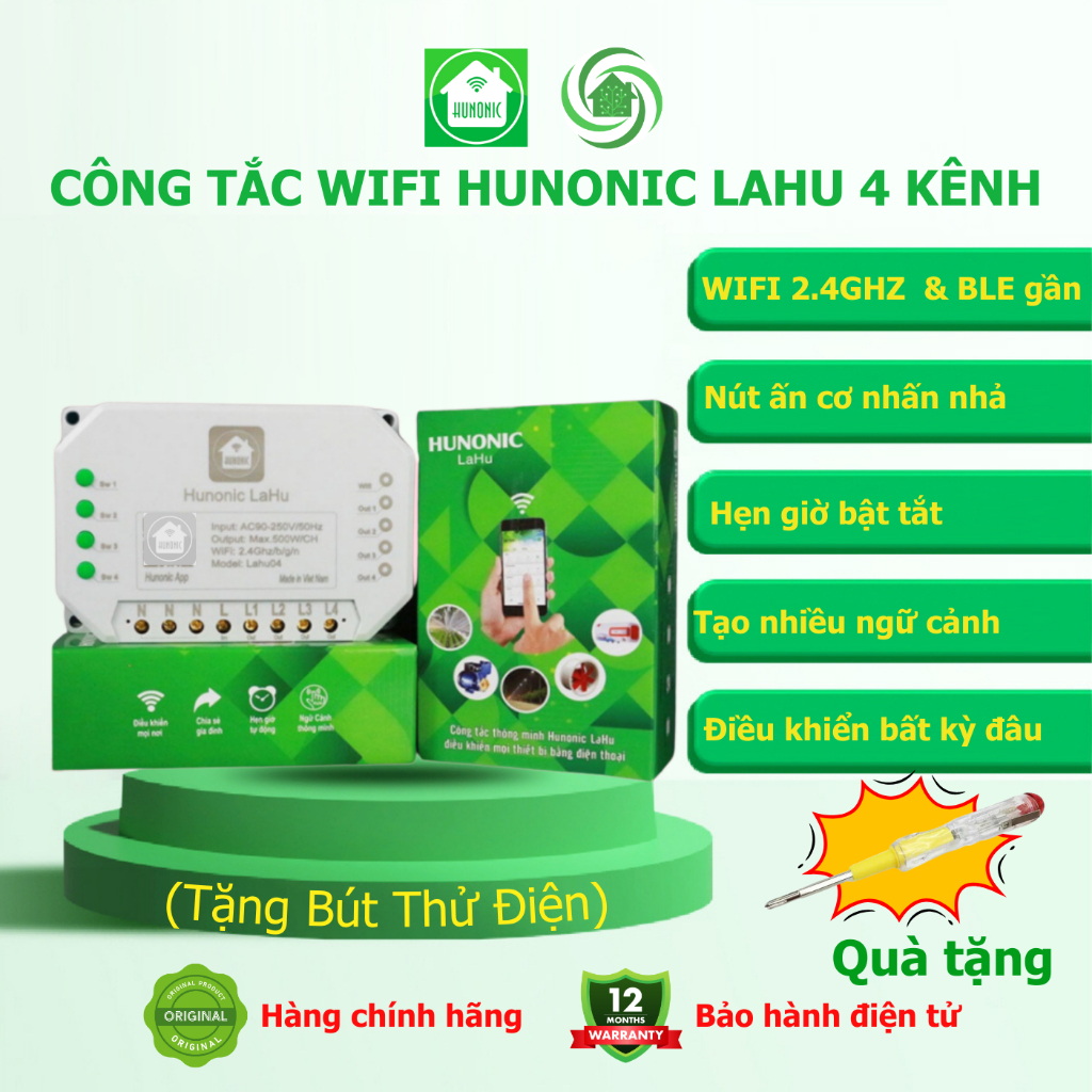 Hunonic Lahu 4-Channel Wifi Switch Controls Devices on Phones via App ...